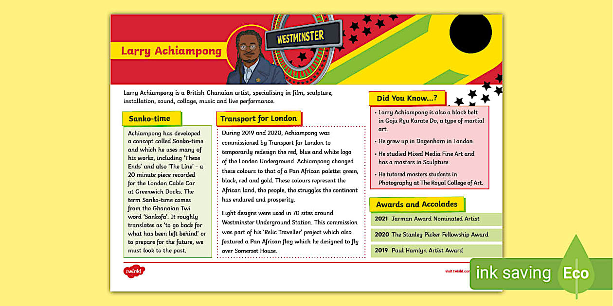 Larry Achiampong Fact File - Twinkl - KS2 - Creative Arts