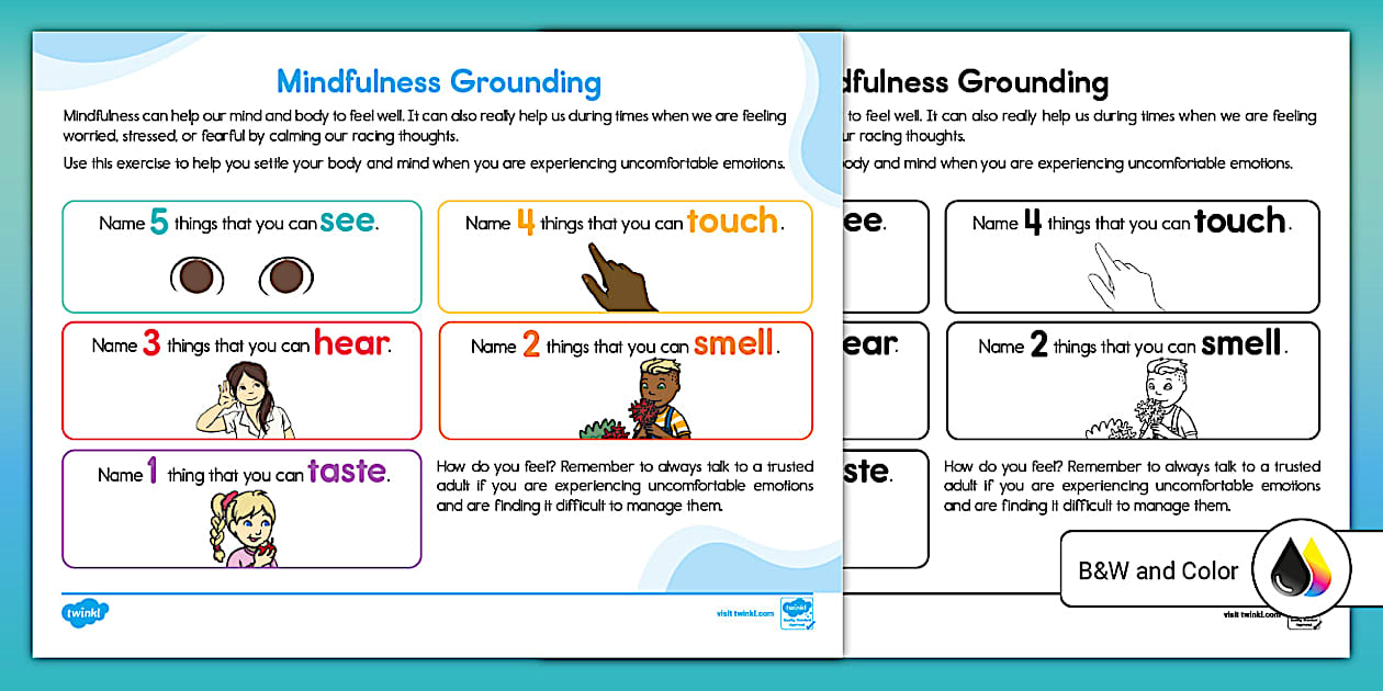 Mindfulness Grounding Worksheet for K-2nd Grade - Twinkl