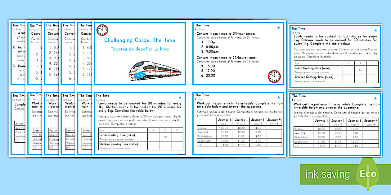 Challenge Cards: Using Time Math Differentiated English/Spanish - Using ...