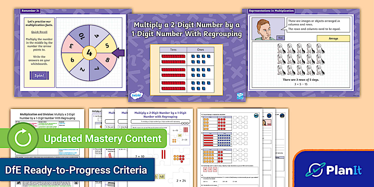 👉 Y3 Multiply a 2-Digit Number by a 1-Digit Number with Regrouping PlanIt