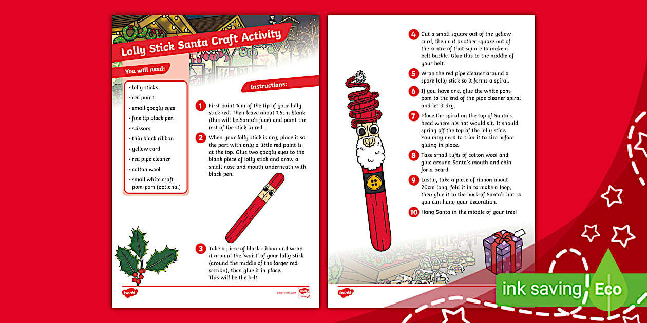 Lolly Stick Santa | Simple Christmas Crafts for Kids