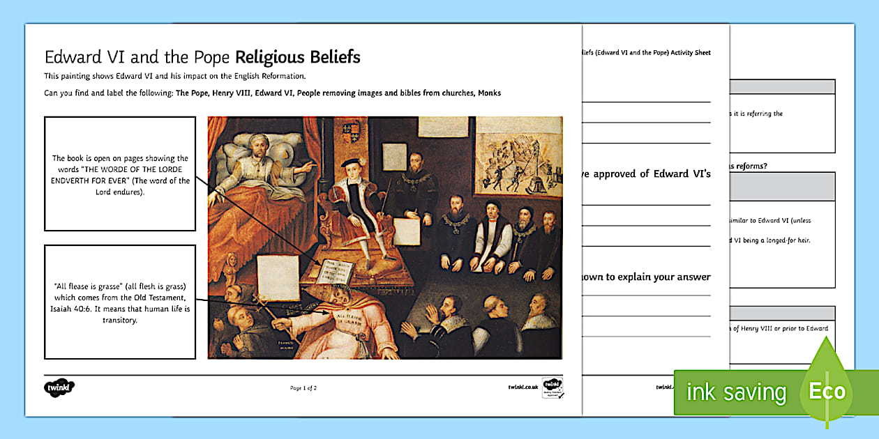Religious Beliefs (Edward VI and the Pope) Worksheet / Worksheet