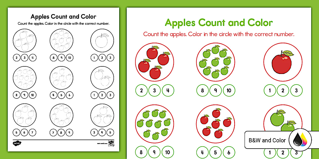 Apples Count and Color Worksheet (teacher made) - Twinkl