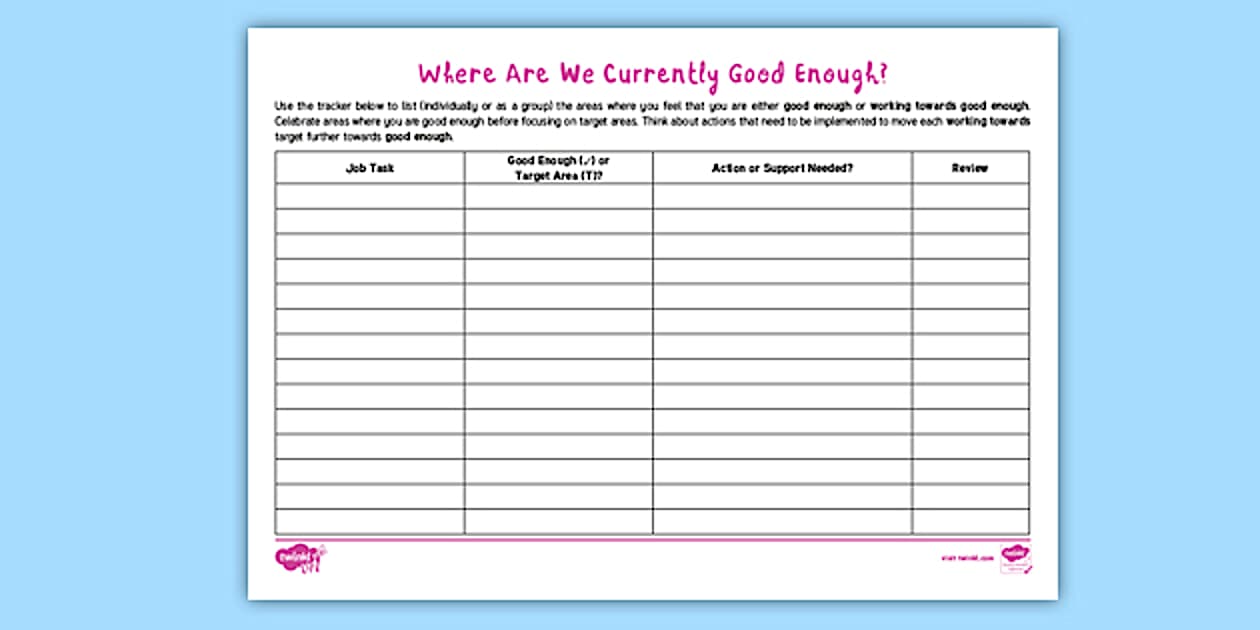 Being Good Enough Worksheet for Staff - Teacher Wellbeing