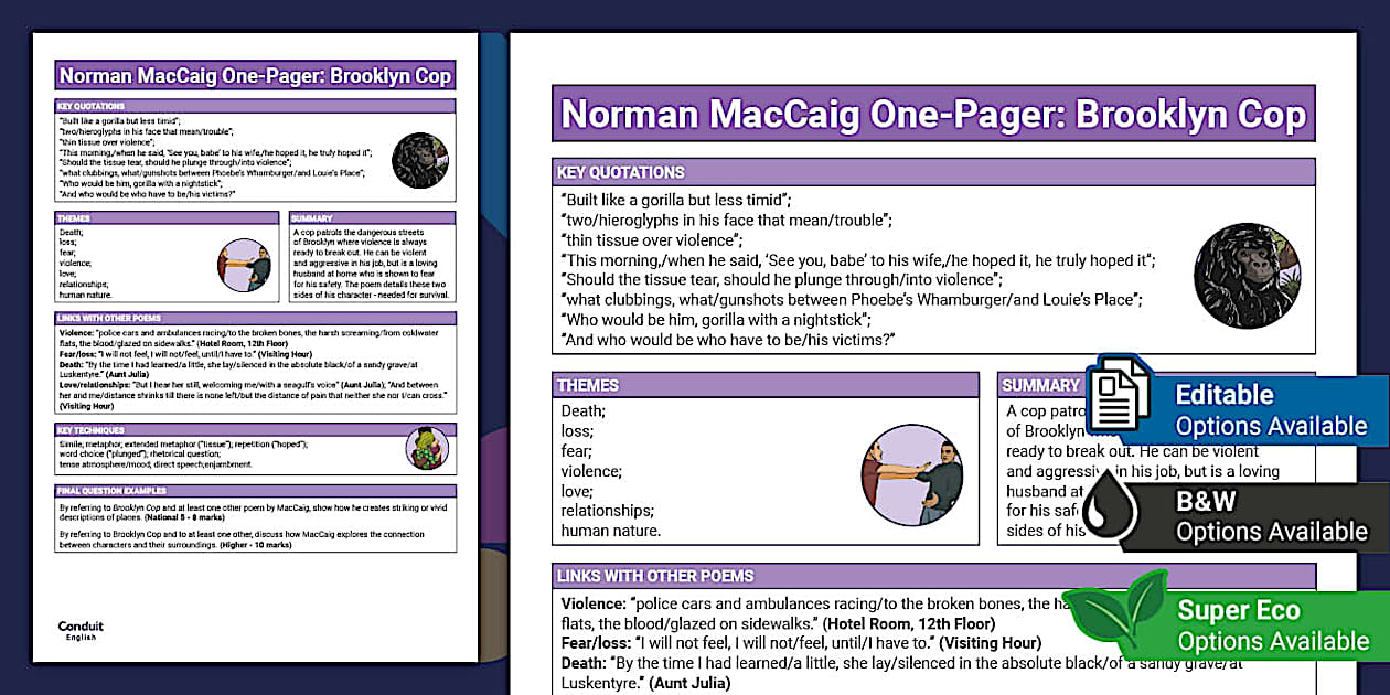 Norman MacCaig One-Pager: Brooklyn Cop - Twinkl