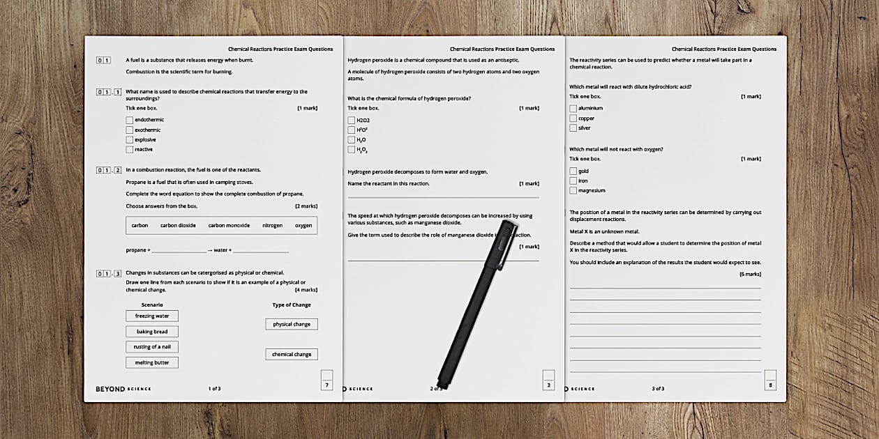 Chemical Reactions Foundation Practice Exam Questions | KS3
