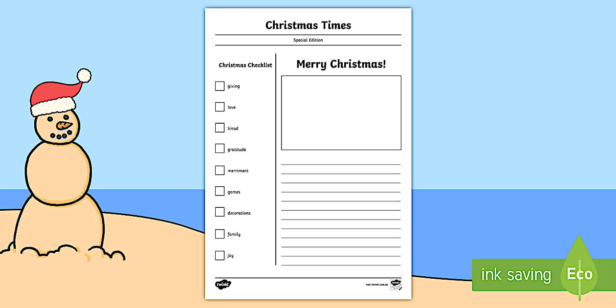 TAS Christmas Poem Newspaper Card Writing Template - Twinkl
