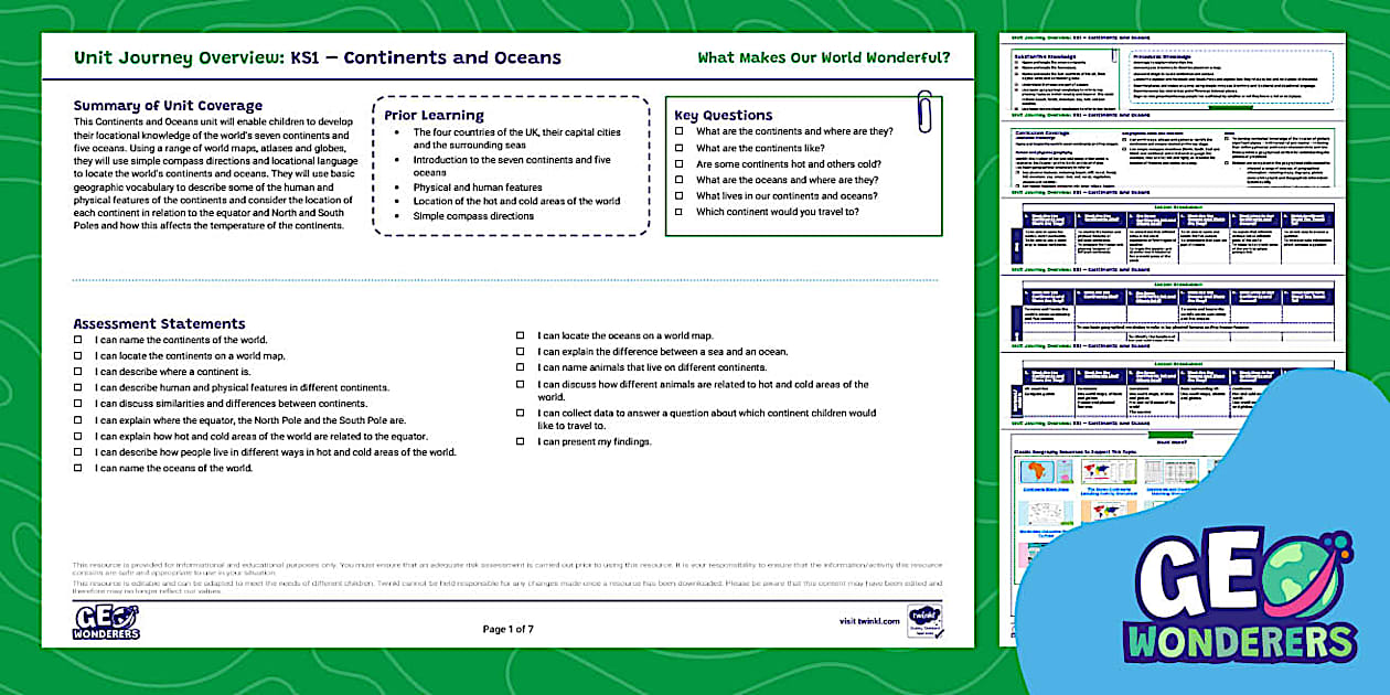 KS1 Continents and Oceans Unit Overview (teacher made)