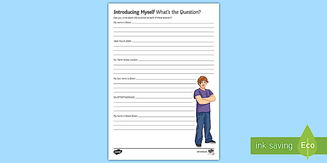 Editable Introducing Myself Questions Worksheet - Twinkl