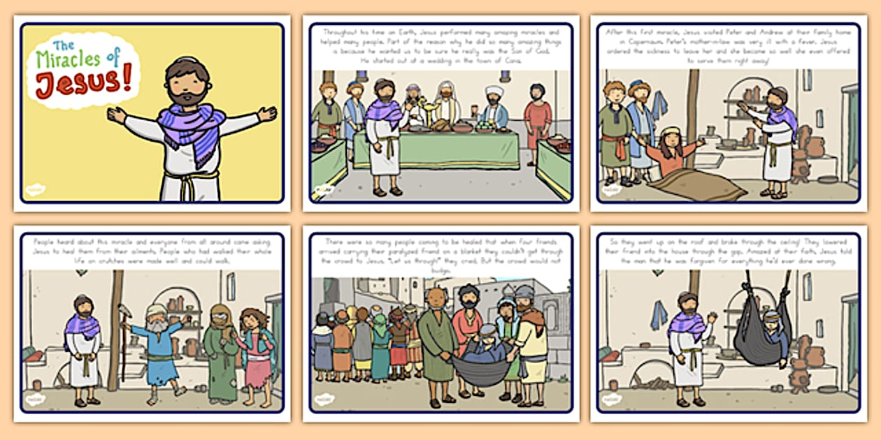 Black and White The Miracles of Jesus Bible Stories - Twinkl