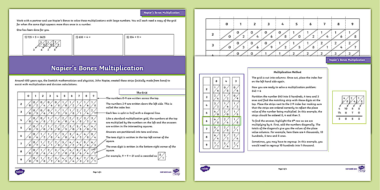 👉 KS2 Napier Bones Multiplication Maths Activity Sheet