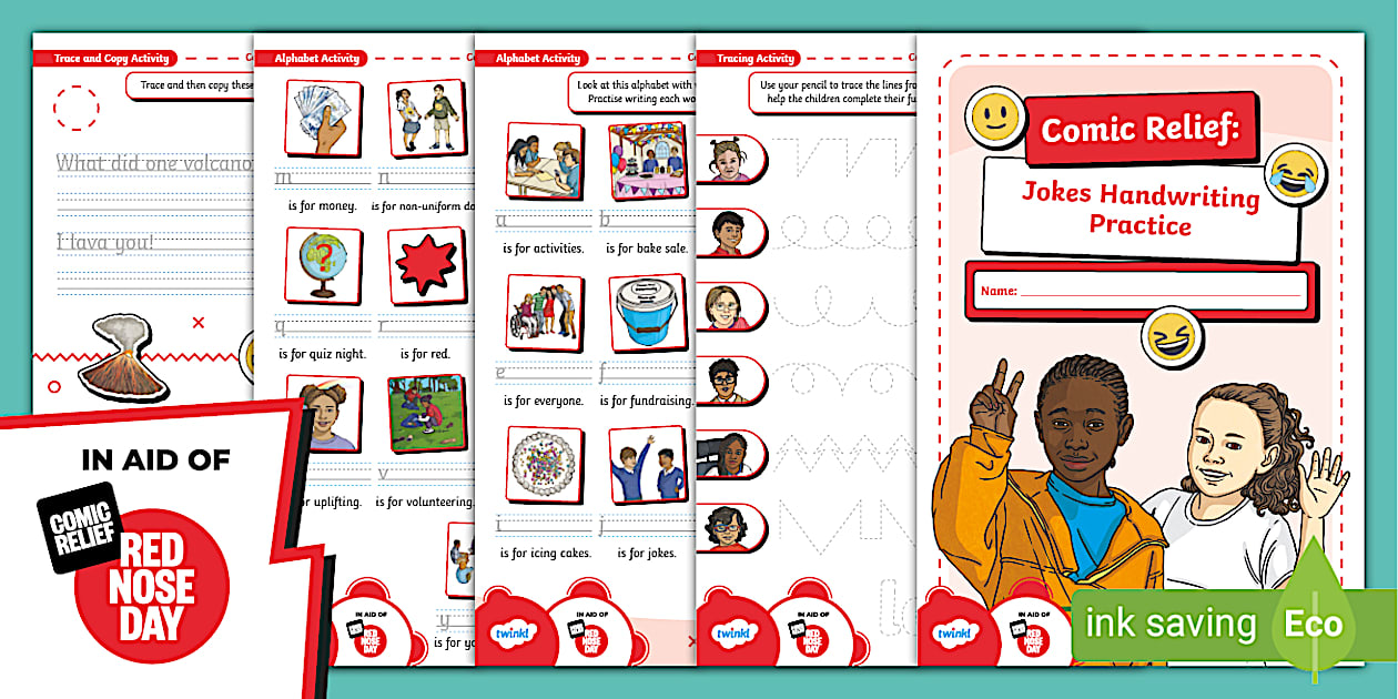 FREE! - Comic Relief: Red Nose Day Jokes Handwriting Booklet 7-11