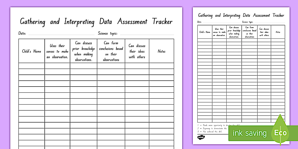 Gathering and Interpreting Data Assessment Tracker - Twinkl