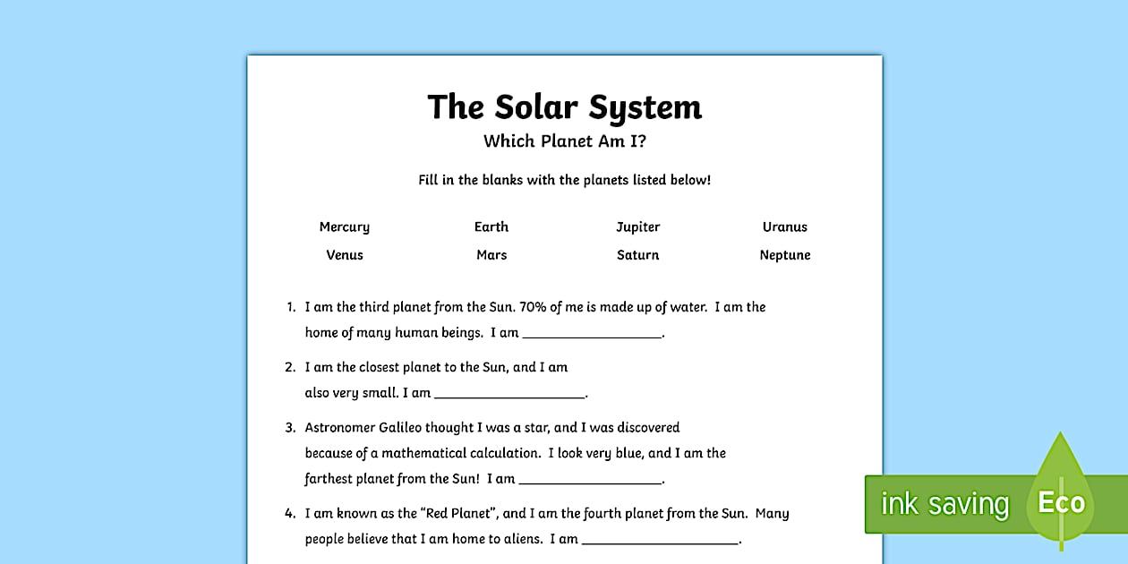 Editable Which Planet Am I? Worksheet (teacher made)