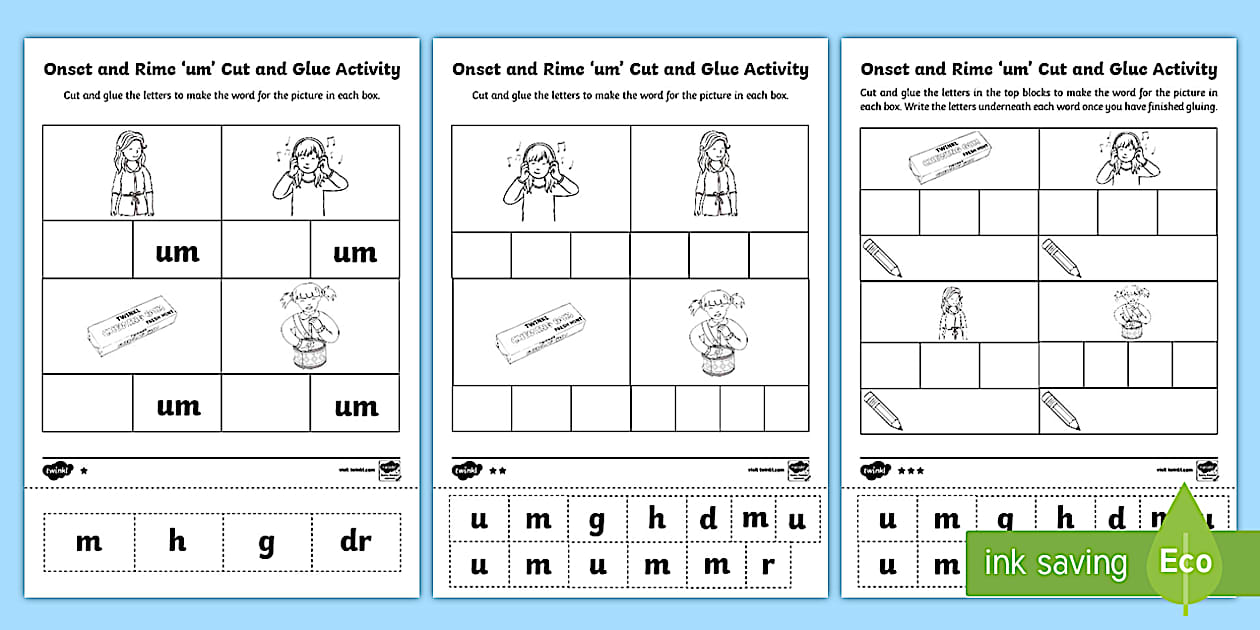 Onset and Rime 'um' Cut and Glue Differentiated Worksheet