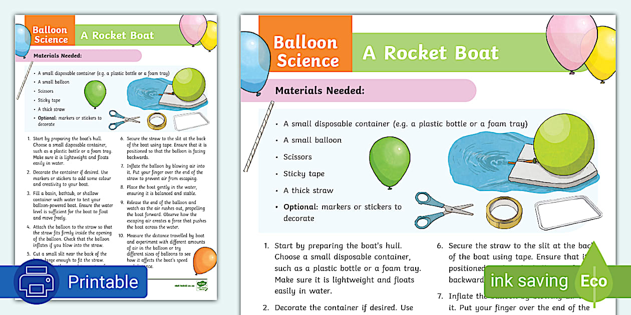 Balloon Science – A Rocket Boat - Twinkl