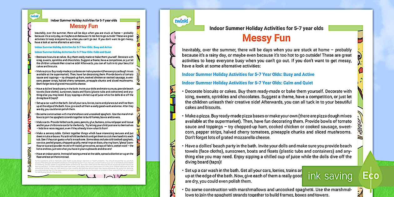 Indoor School Holiday Activities | Messy Fun Ideas | Twinkl