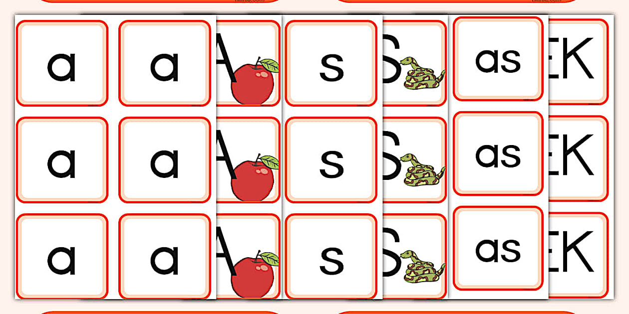 Graad 1 Klanke Dekodeerbare Woordkaarte a, s (teacher made)