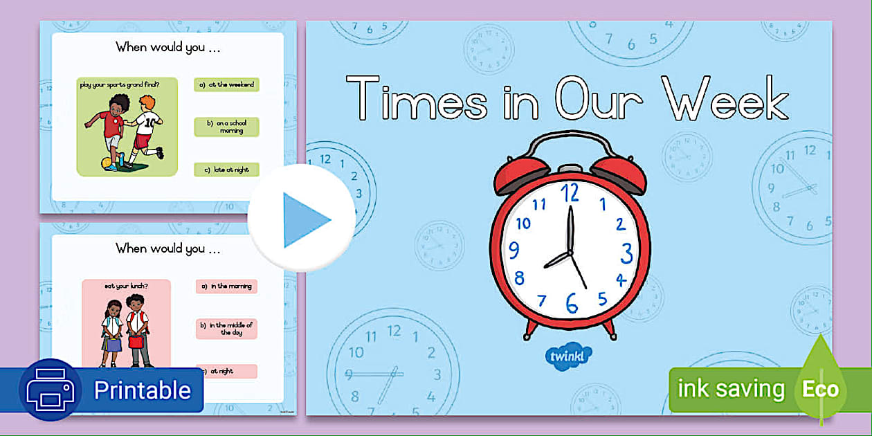 Grade 1 Mathematics: Times in Our Week PowerPoint - Twinkl