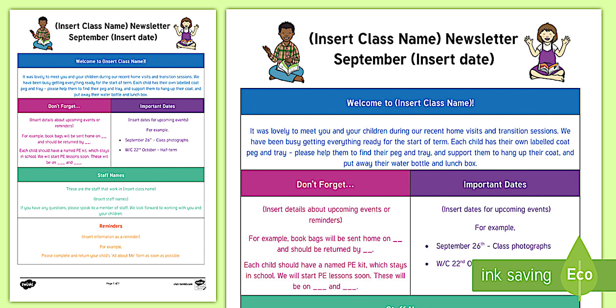 EYFS Editable Start of Term Newsletter Writing Template