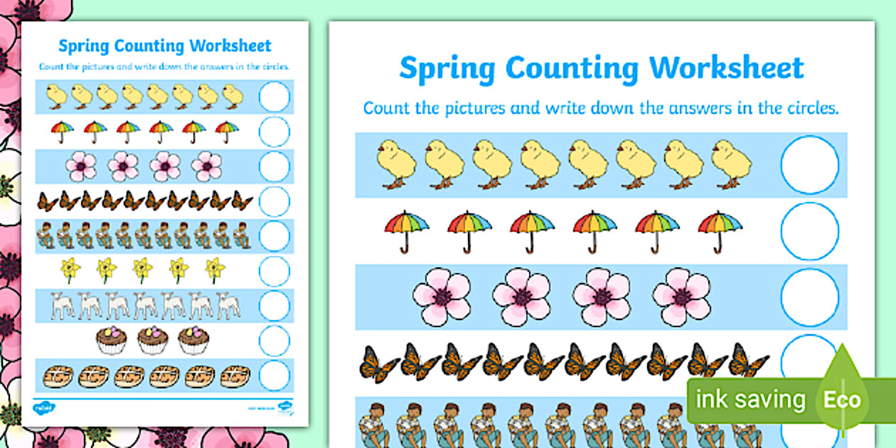 My Counting Worksheet (Spring) (teacher made) - Twinkl