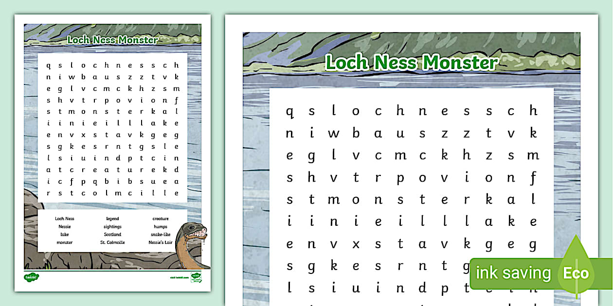 Loch Ness Monster Word Search | Myths & Legends | Twinkl
