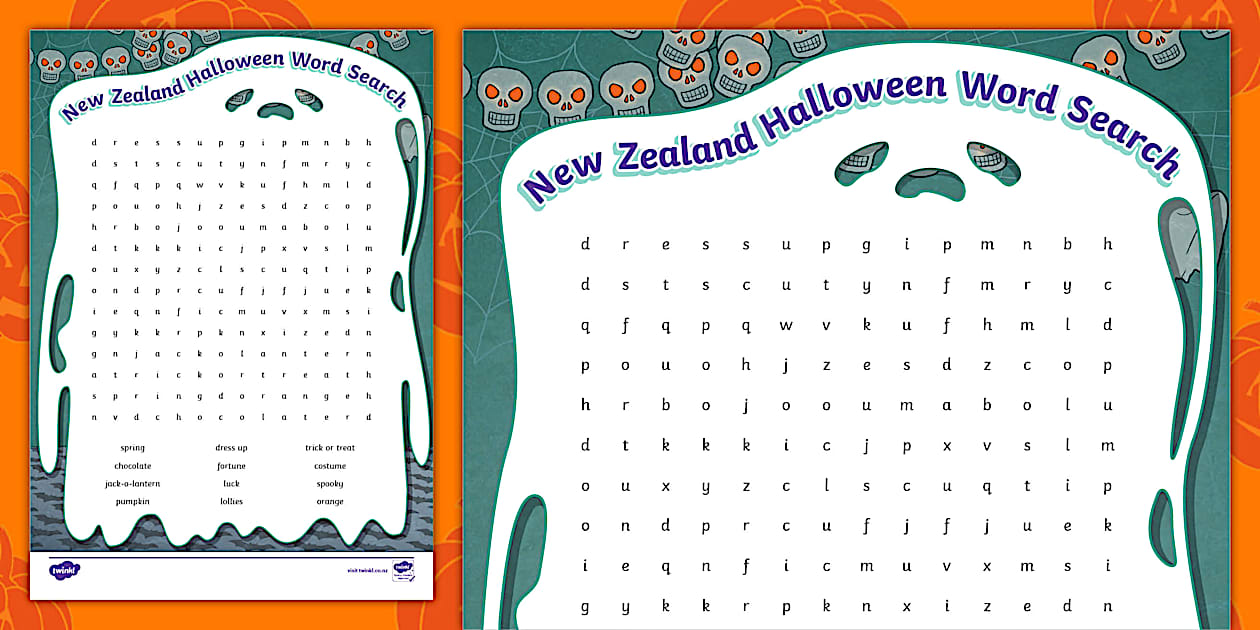 NZ Style Halloween Word Search