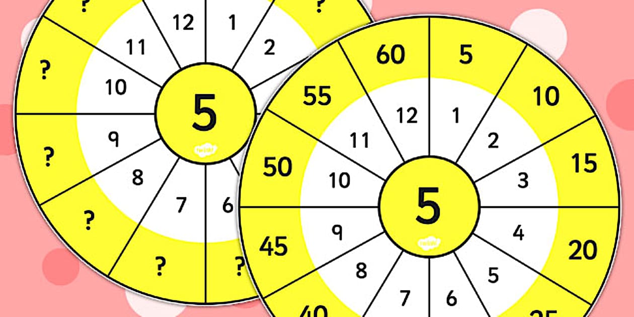 Black and White 5 Times Table Wheel Cut Outs - Twinkl