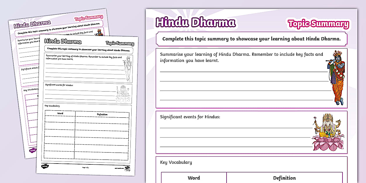 Hinduism Topic Summary Template (teacher made) - Twinkl