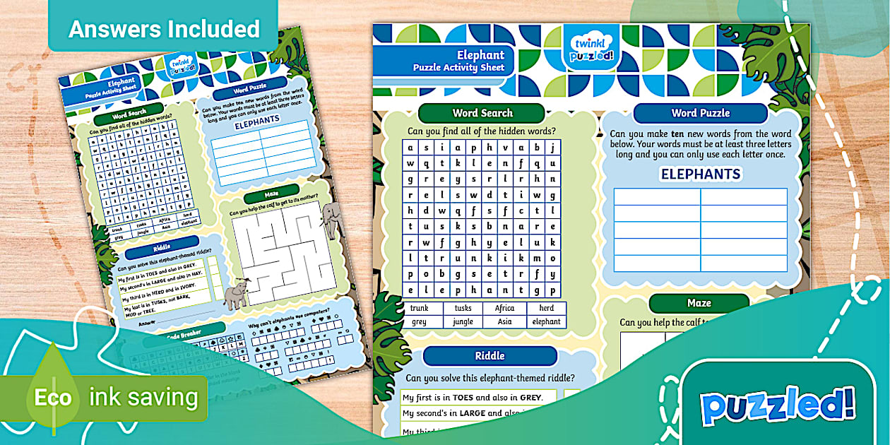 Elephant Puzzle - Twinkl Puzzled (teacher made) - Twinkl