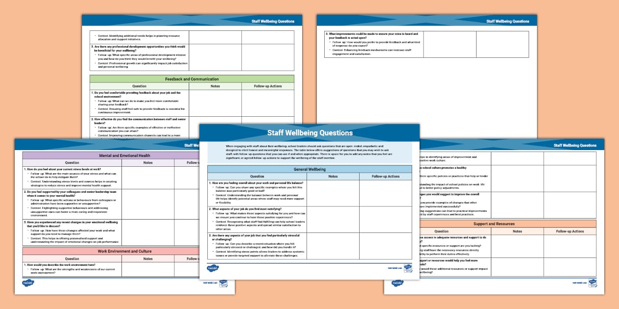 Staff Wellbeing Questionnaire (teacher made) - Twinkl
