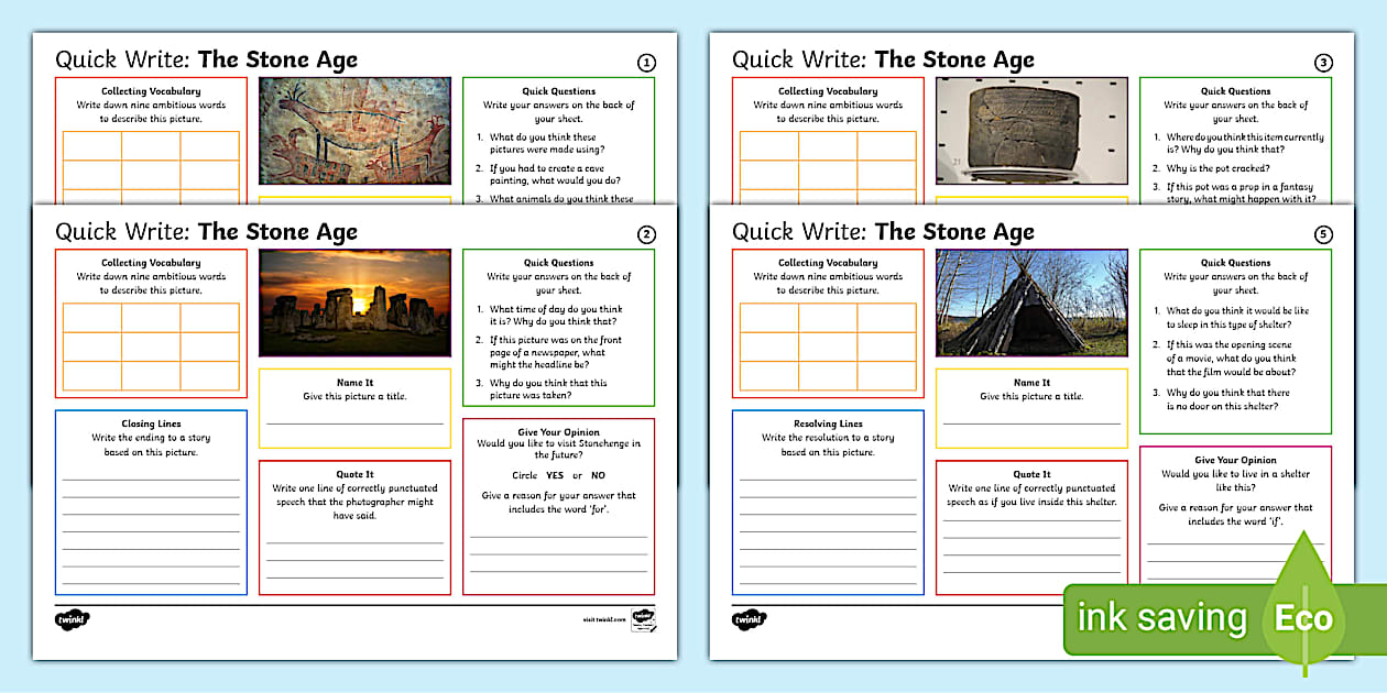 The Stone Age Quick Write Activity Mat Pack Ages 7-9