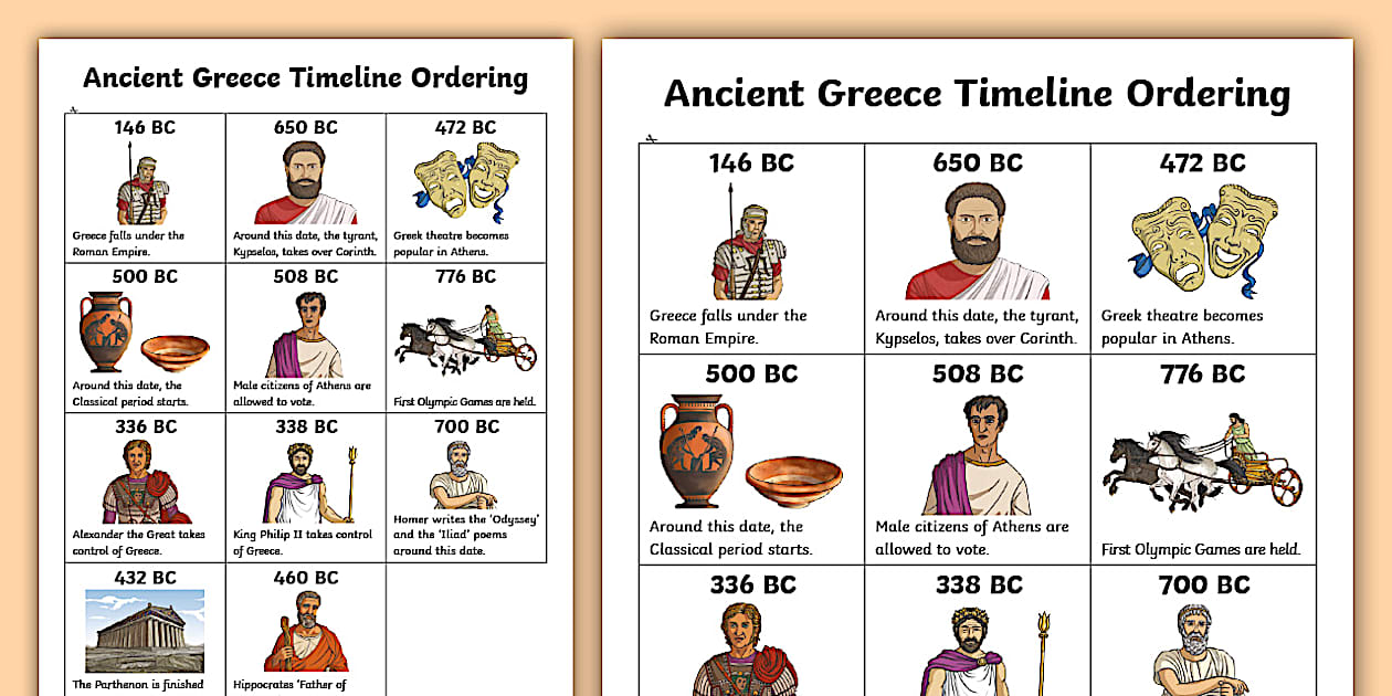 Cursive KS2 Ancient Greece Timeline Ordering Activity