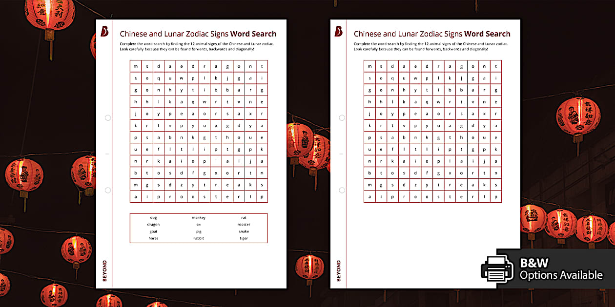 Chinese Zodiac Signs Word Search | Chinese New Year | Beyond