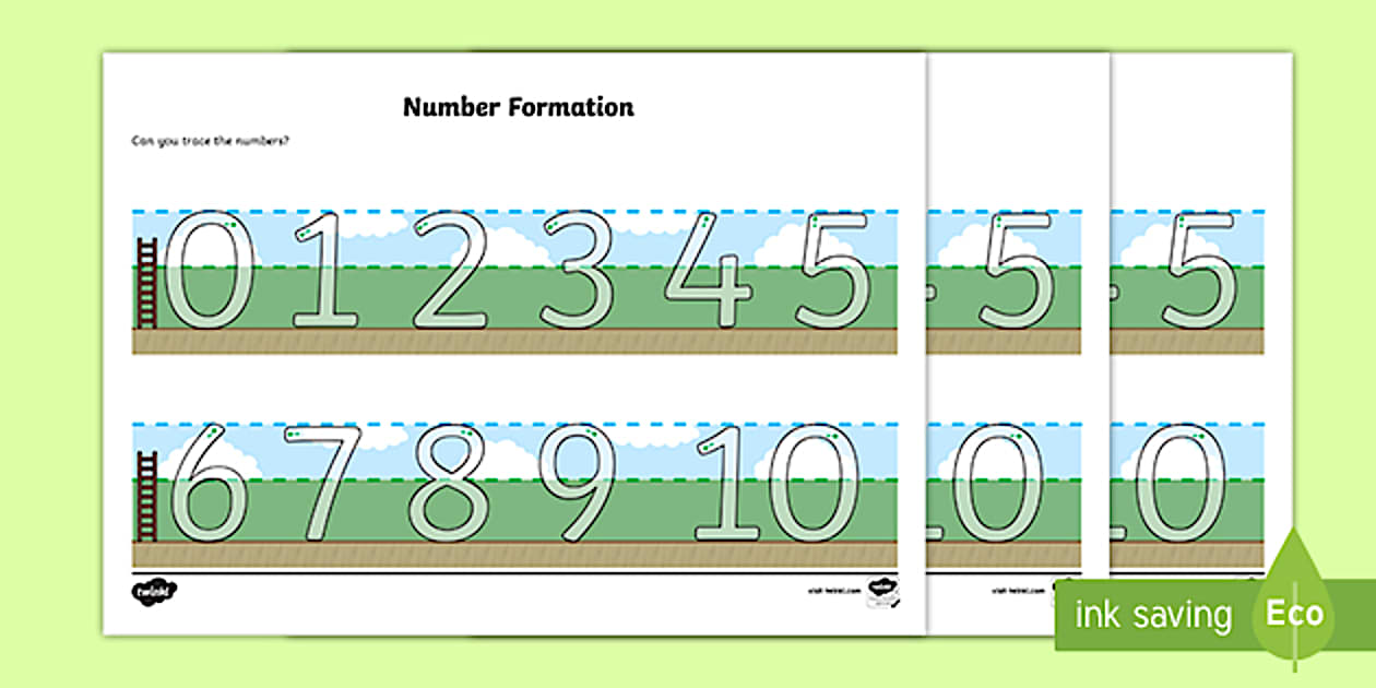 Sky, Grass, Ground Number Formation Worksheets