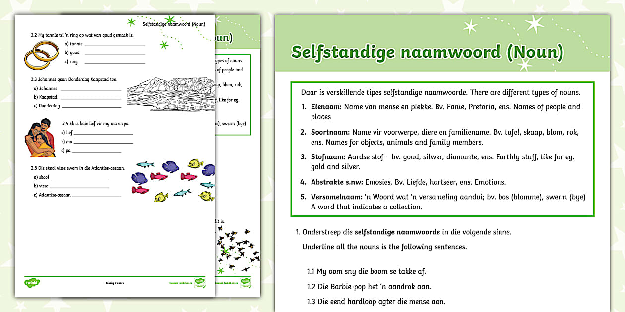 Graad 4 Afrikaans EAT - Kwartaal 3 - Woordsoorte - Selfstandige Naamwoord