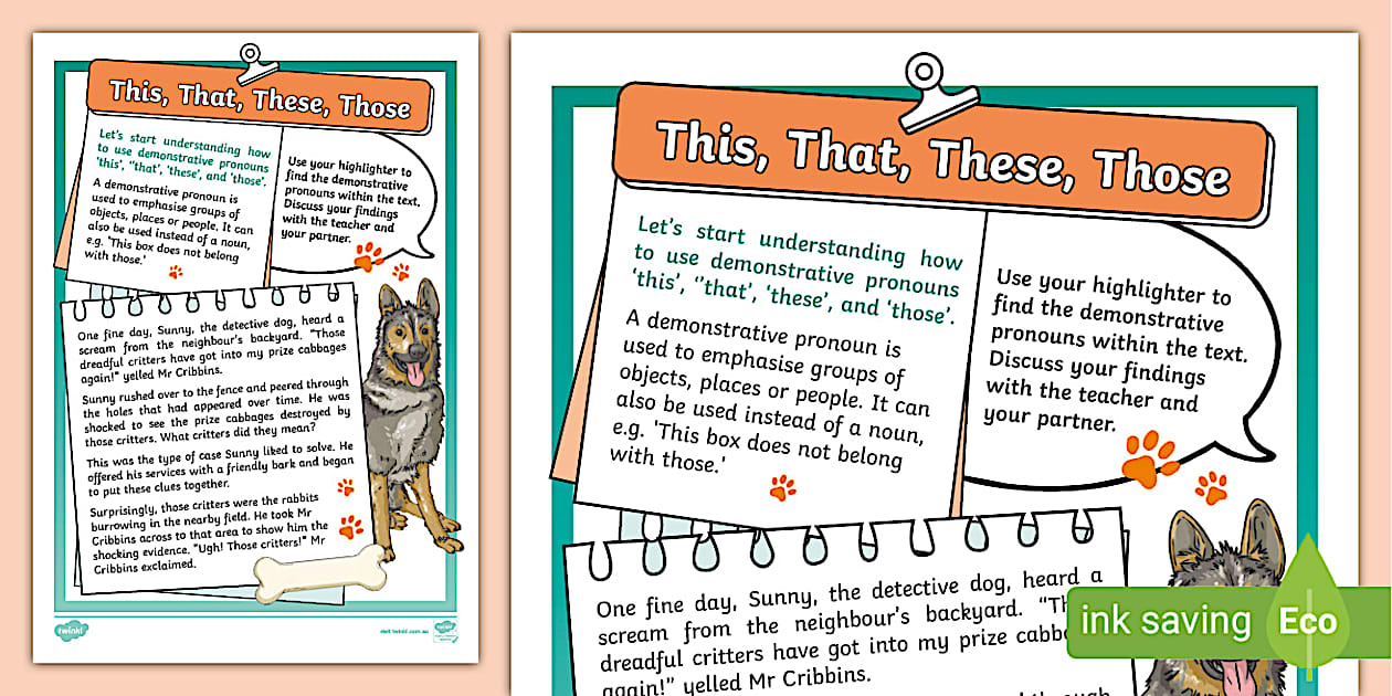 This That These Those Reading Comprehension | Year 3-4