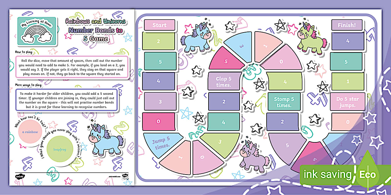 Learning at Home: Rainbows & Unicorns Number Bonds to 5 Game
