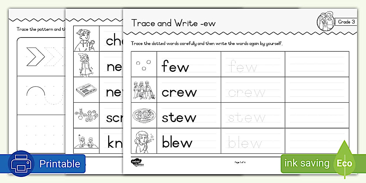 Grade 3 Phonics Trace and Write -ew (Teacher-Made) - Twinkl