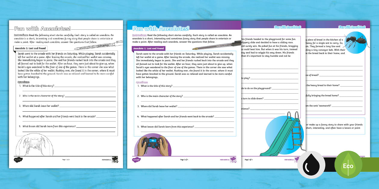 Engaging Anecdotes Worksheet for Grade 5 (teacher made)