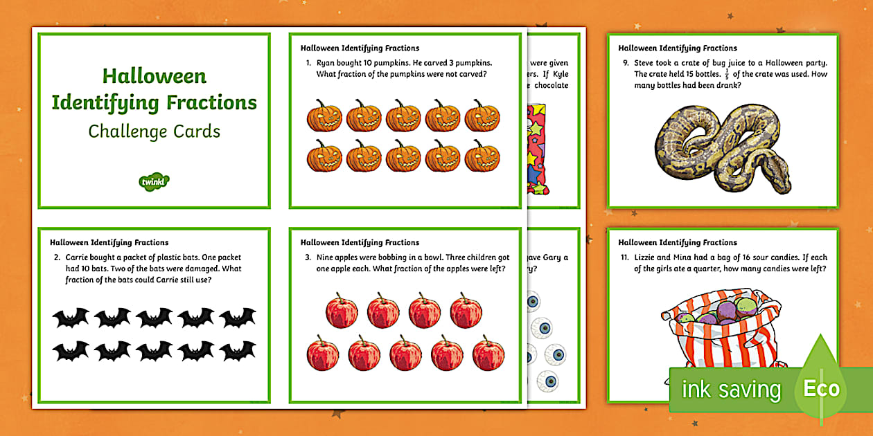 Halloween Fractions Challenge Cards for Kids | Twinkl USA