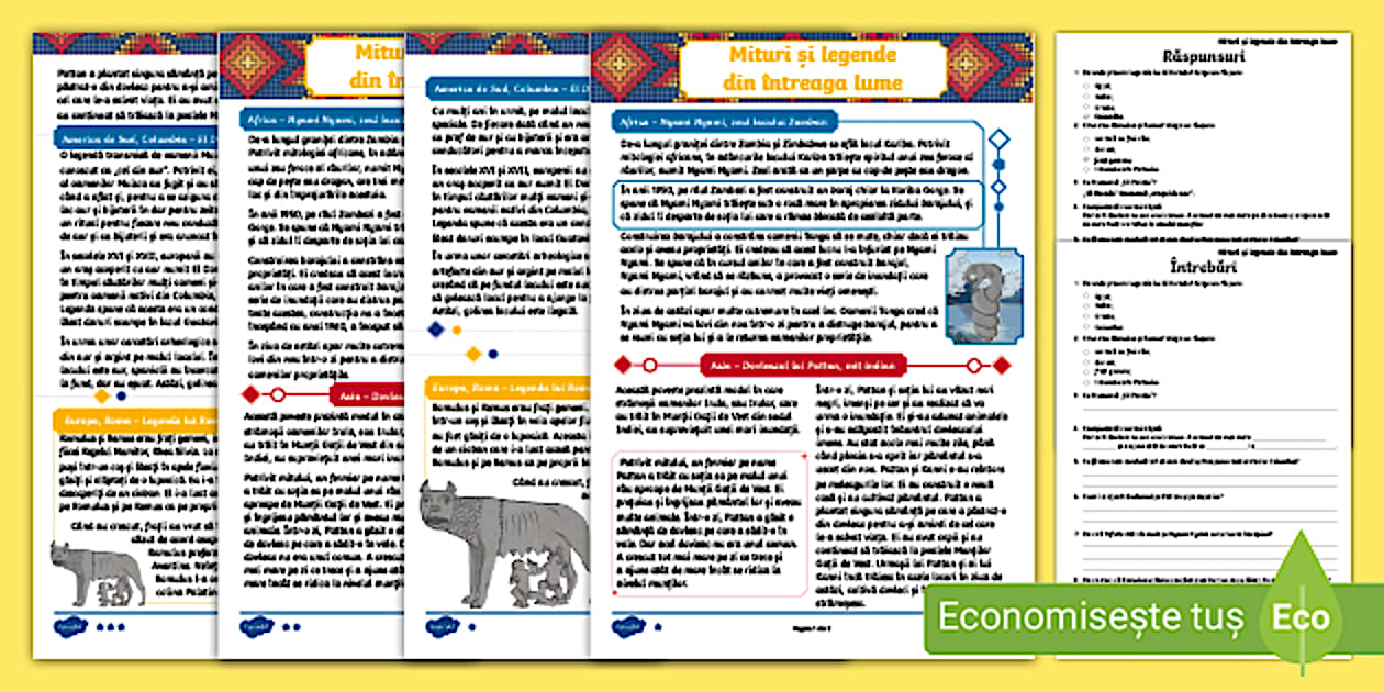 Mituri și legende din întreaga lume - Fișe de lectură