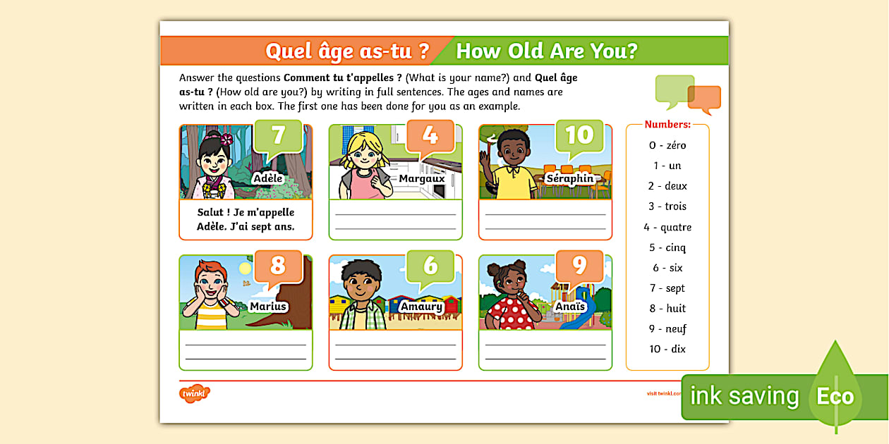 French: KS1 Say Your Age Worksheet (teacher made) - Twinkl