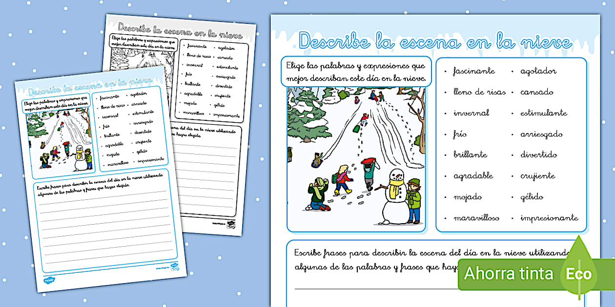Ficha de actividad: Describe la escena en la nieve - Twinkl