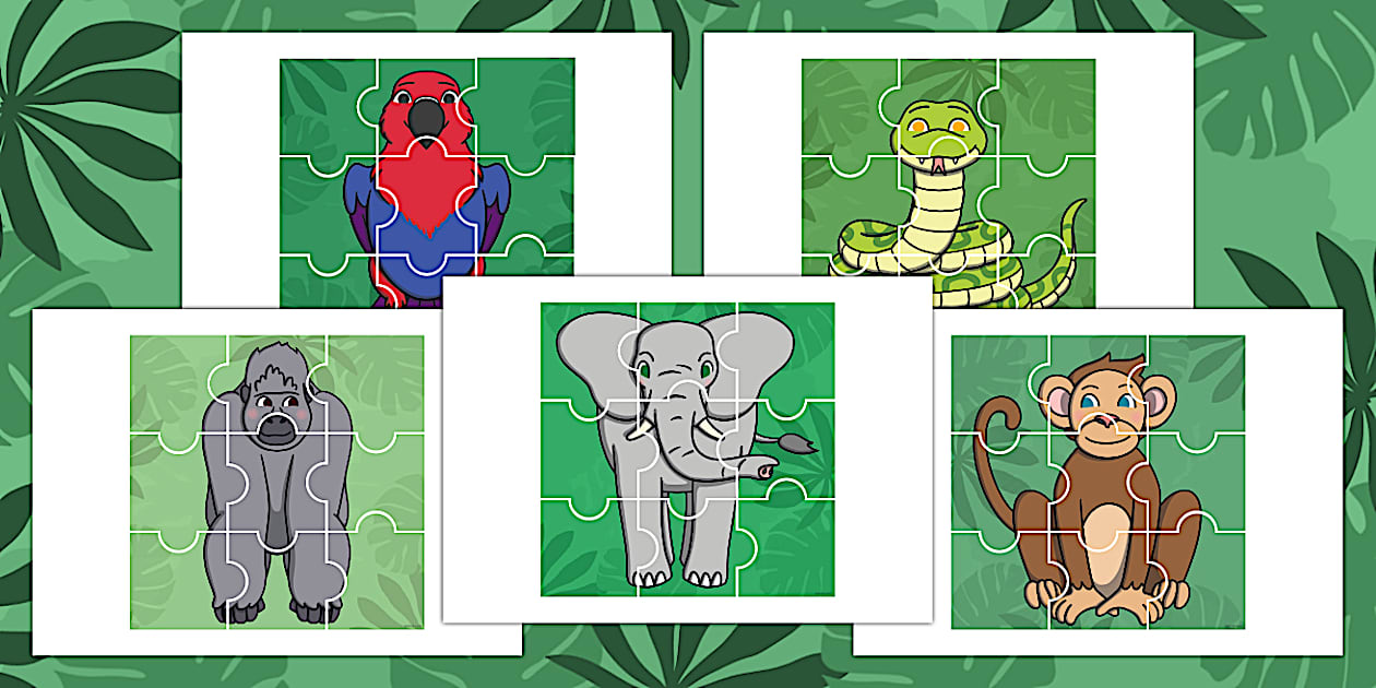 Jungle Animal Jigsaws (teacher made) - Twinkl