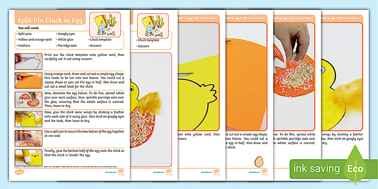 Split Pin Chick in Egg Craft Instructions (teacher made)
