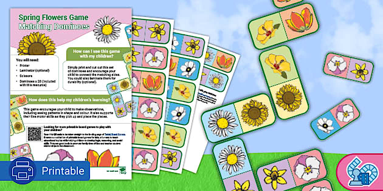 Spring Flowers Colour Matching Dominoes Game for EYFS