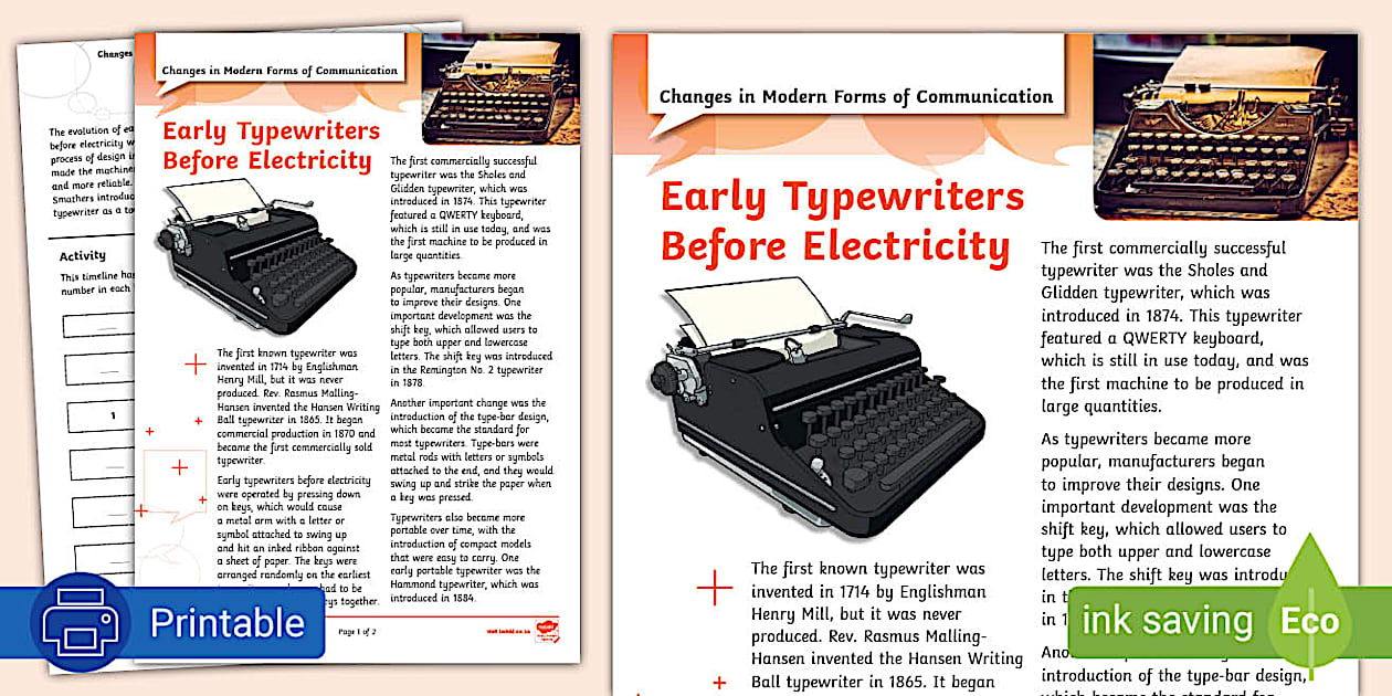 Changes in Early Typewriters Before Electricity - Twinkl