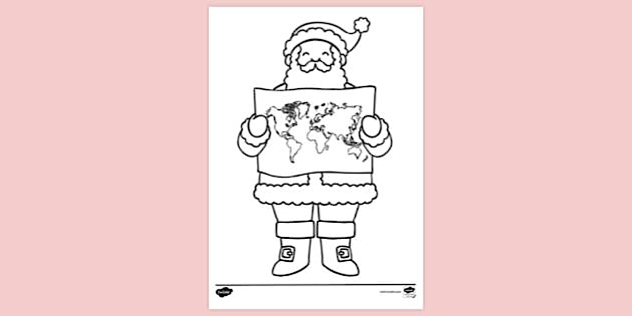 Santa Holding Map Colouring | Colouring Sheets - Twinkl