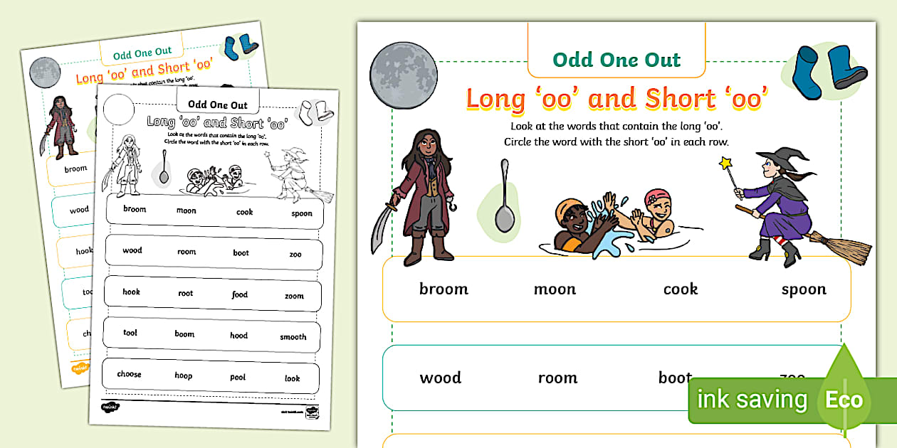 Long 'oo' Spelling Pattern Odd One Out Worksheet - Twinkl